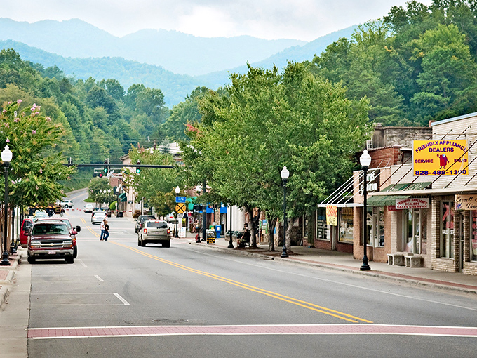 The main street of Bryson City invites you to park the car and explore on foot&mdash;every doorway promising a new discovery.