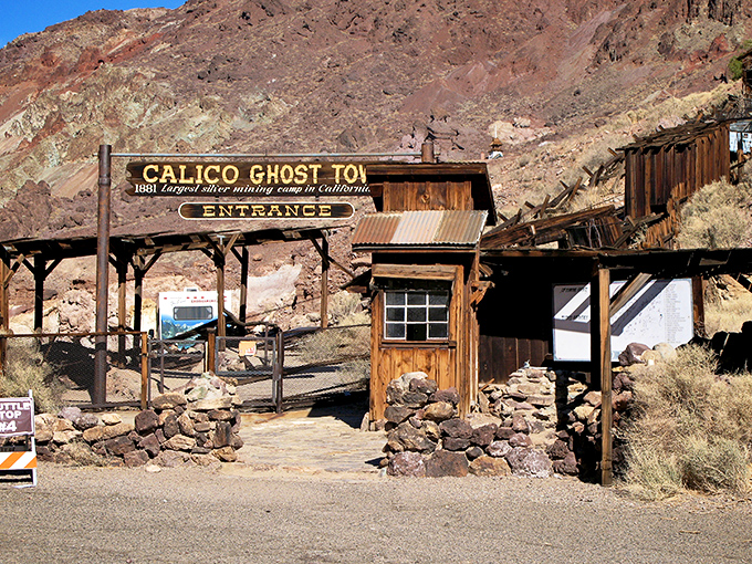 Calico's weathered entrance gate welcomes modern visitors to an authentic slice of the Wild West, minus the dysentery.