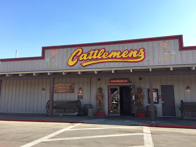 That frontier-style entrance welcomes hungry travelers like an old friend offering incredible hospitality and steaks.