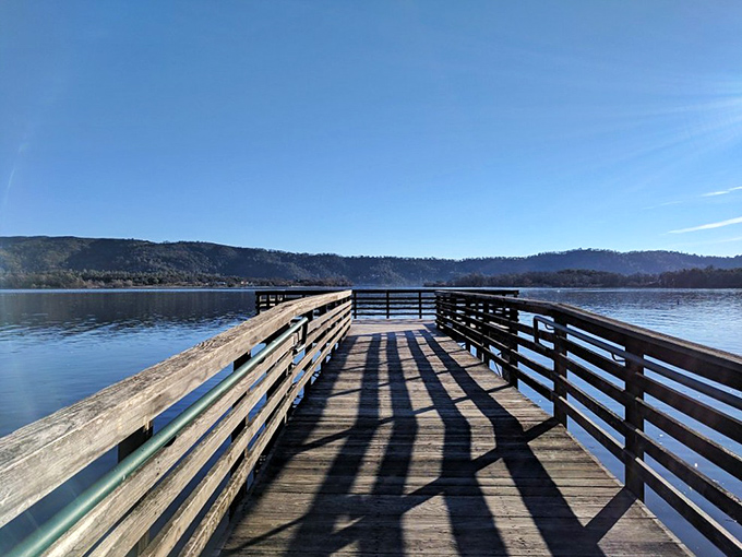 Serenity now! This wooden pier offers more peace per dollar than any meditation app on your grandkid's phone.