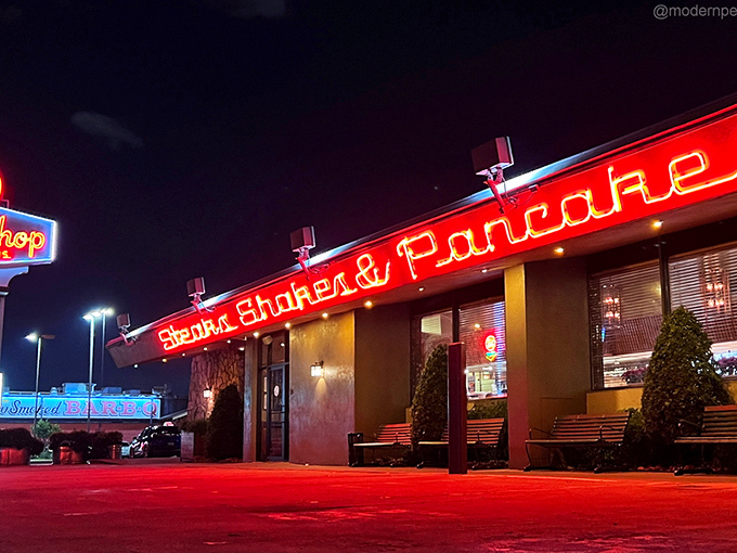 When the sun goes down, Dot Coffee Shop lights up the night, a 24-hour beacon for breakfast lovers at any hour.