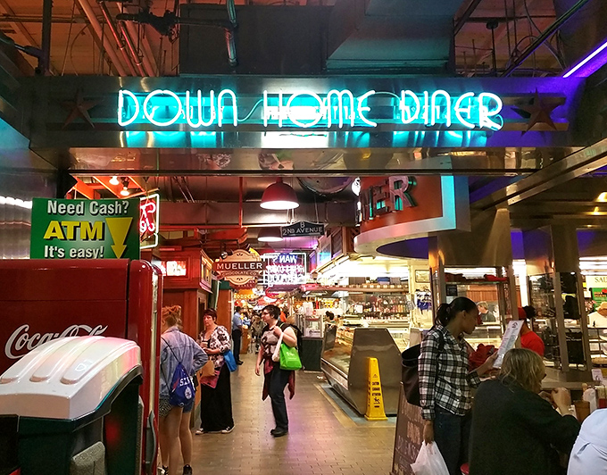 The bustling market energy can't drown out the sizzle of eggs hitting the griddle here.