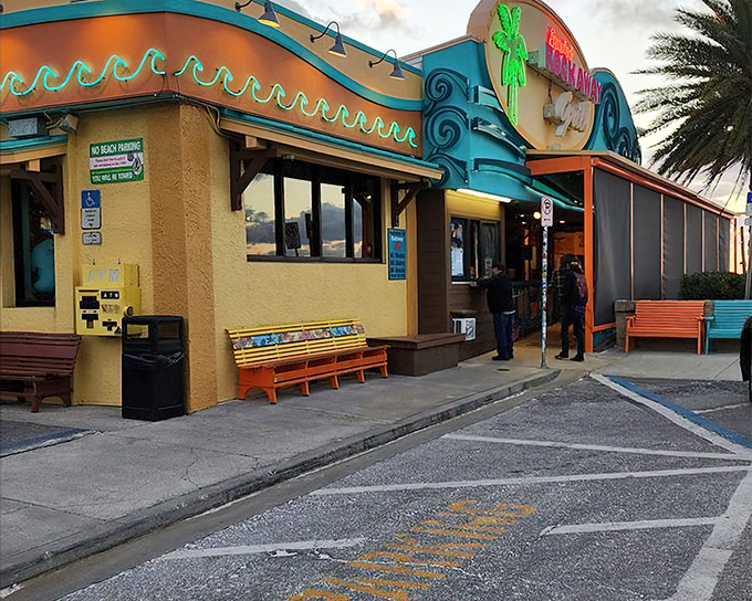 Those orange benches have supported countless happy diners experiencing grouper sandwich bliss.