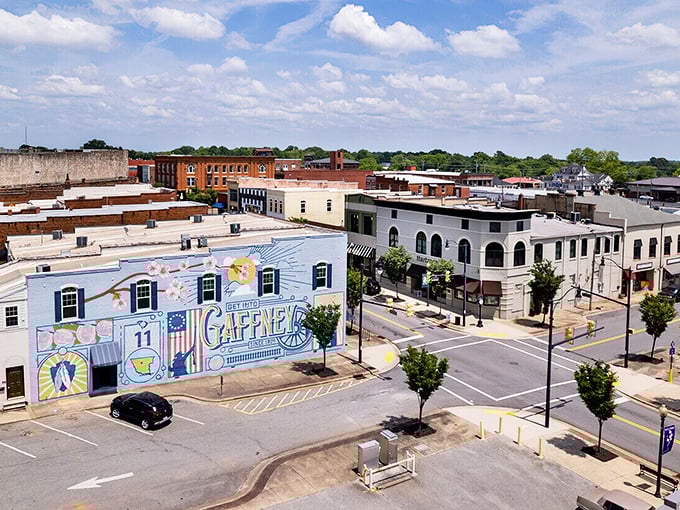 Downtown Gaffney stretches before you with the kind of open space that makes parallel parking a breeze rather than a contact sport.