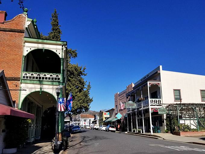 Jamestown's colorful buildings pop against a brilliant blue California sky. Gold Rush history never looked so Instagram-worthy!