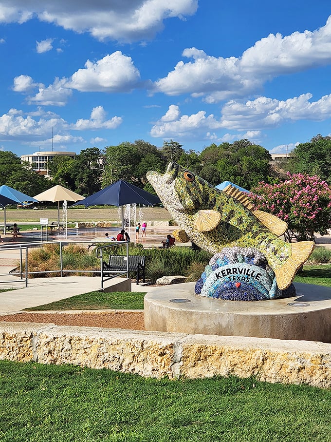 This whimsical fish sculpture in Kerrville's riverside park captures the playful spirit of this artsy Hill Country town.