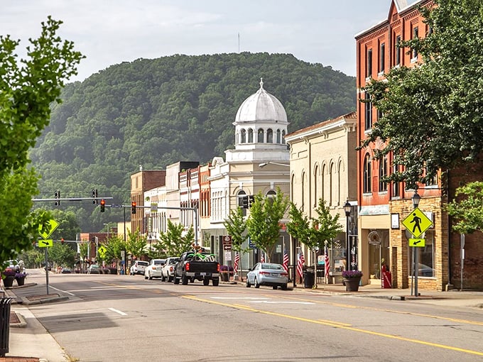 Postcard-perfect perspective! Marion's historic streetscape with mountain backdrop looks like where Andy Griffith would vacation if Mayberry got too hectic.