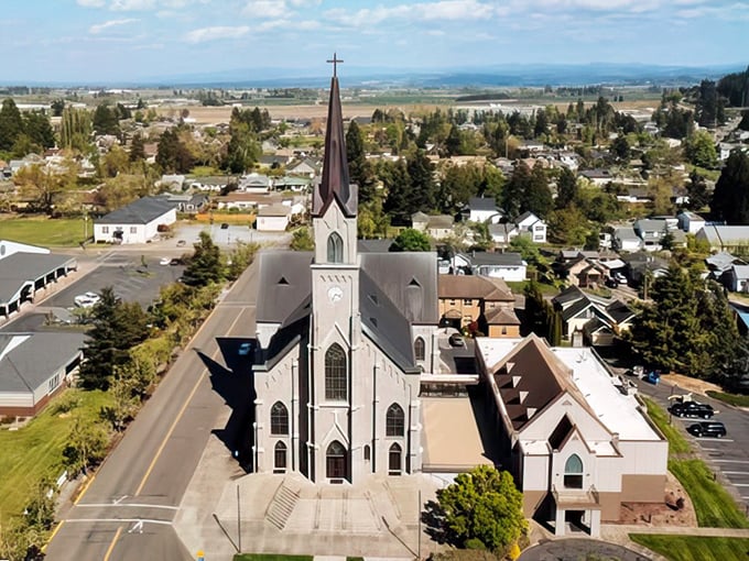 That church spire reaches toward heaven, anchoring this charming town in both faith and tradition.