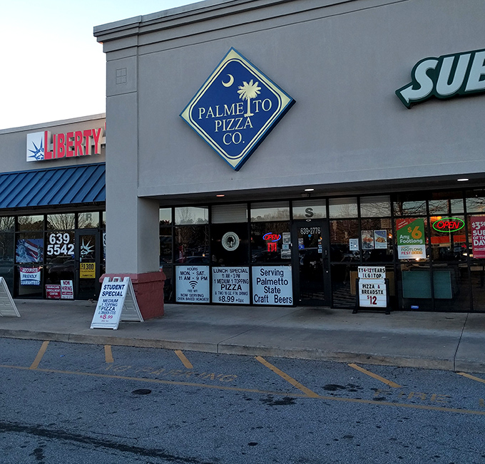 The simple storefront hides craft beer and artisan pizza treasures. Palmetto Pizza celebrates South Carolina in every slice.