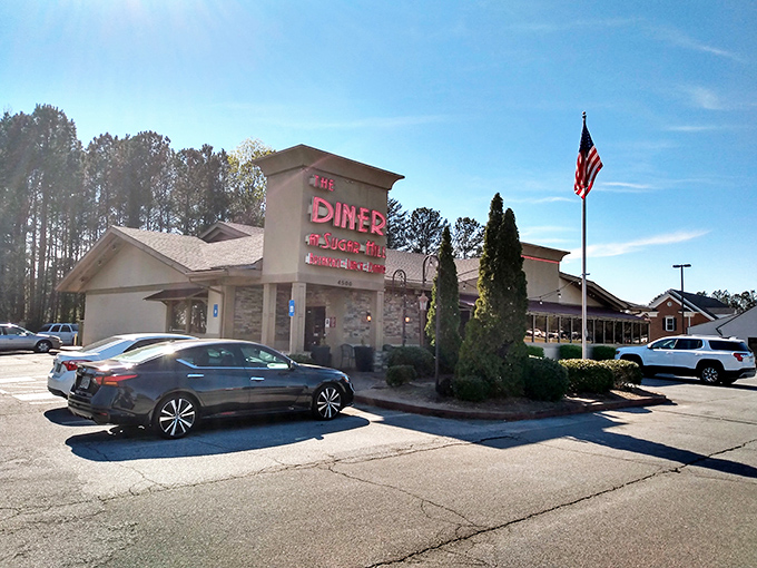 Clean lines and that bold red sign make The Diner at Sugar Hill impossible to miss&mdash;your stomach will thank you.