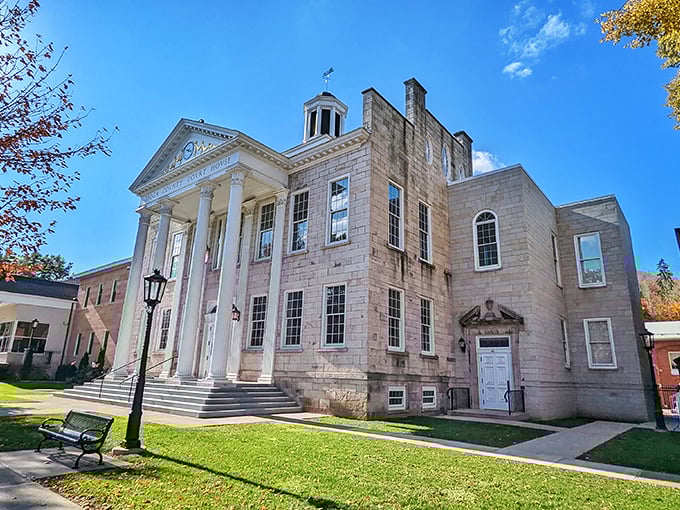 Wellsboro's courthouse stands proud like a stone guardian watching over generations of small-town stories.