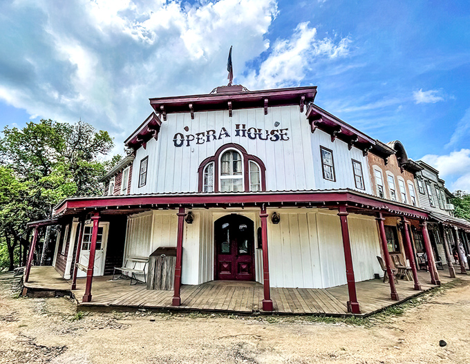 The old-fashioned theater charm includes red doors and probably some friendly resident ghosts.