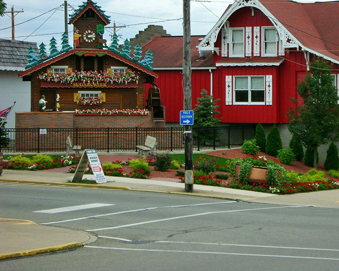 Every hour brings mechanical magic as this towering timepiece performs its delightful cuckoo show for gathered crowds.
