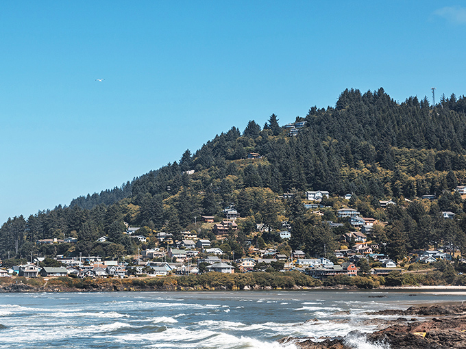 Houses cling to Yachats' hillsides like colorful barnacles, offering front-row seats to the Pacific's daily performance.