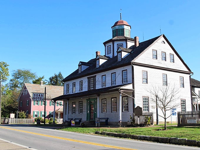 That white building with the cupola watches over town like a kindly grandmother at her window.