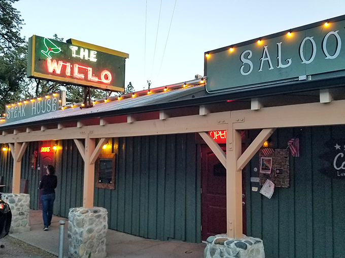 That neon glow isn't just a sign&mdash;it's a beacon of hope for hungry travelers seeking carnivorous salvation in the Sierra foothills.