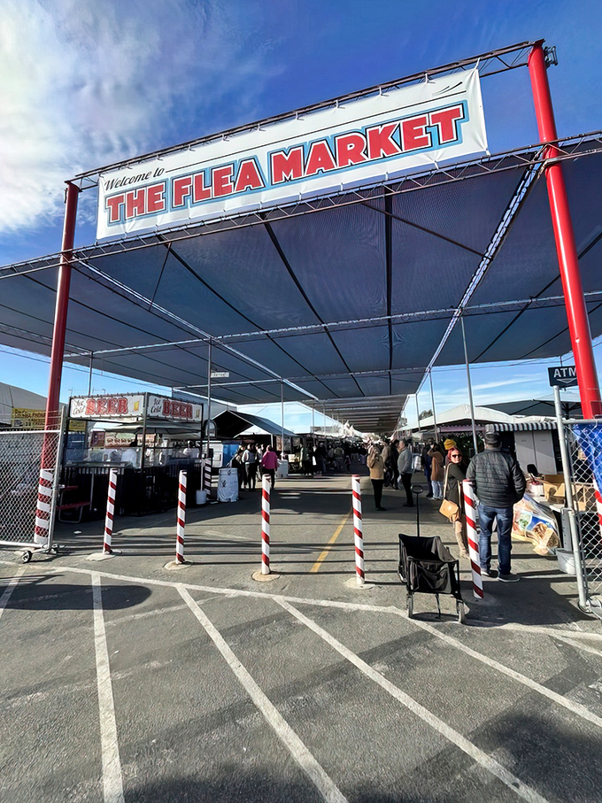 The iconic entrance to bargain paradise! Under this red-framed canopy, thousands of treasure hunters begin their quest for the perfect find every weekend.