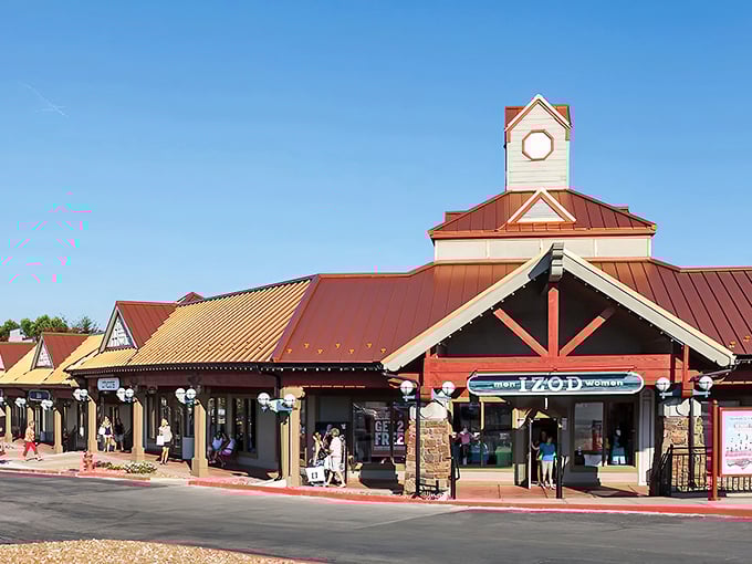 The distinctive copper rooftops and rustic stone pillars of Osage Beach Outlet Marketplace create a shopping village that's more charming than your average mall experience.