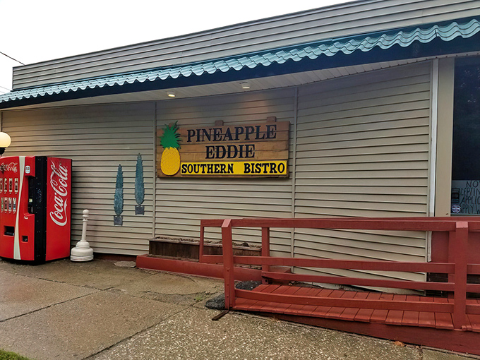 That cheerful pineapple sign promises tropical warmth in Erie's sometimes chilly climate. Like finding a postcard from the South tucked into a Pennsylvania winter coat.