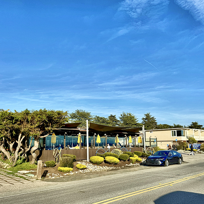 The unassuming exterior of seaside charm. Like stumbling upon a hidden gallery, Moonstone Beach Bar & Grill&rsquo;s modest look disguises the unforgettable flavors waiting inside.