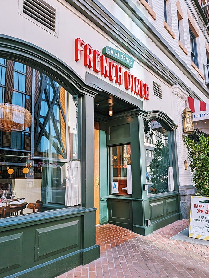 That neon sign isn't just illuminating the street&mdash;it's beckoning you into a Franco-American love affair that starts with your eyes and ends with your stomach.