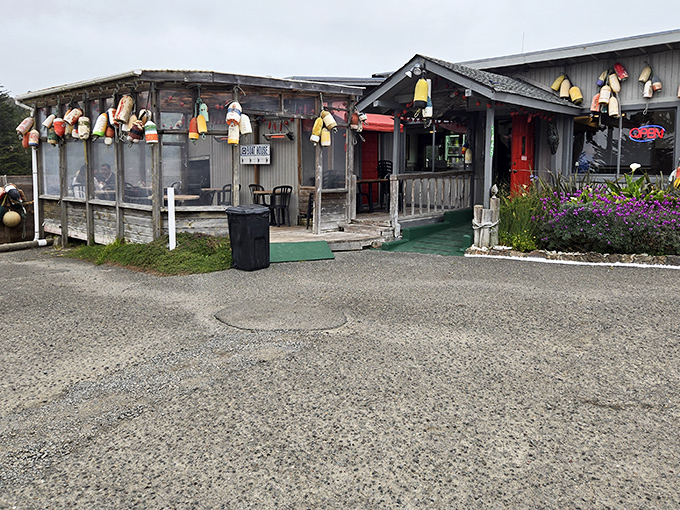 Another angle reveals the full character of this coastal treasure&mdash;where fishing floats and weathered boards tell stories of decades facing the Pacific elements.