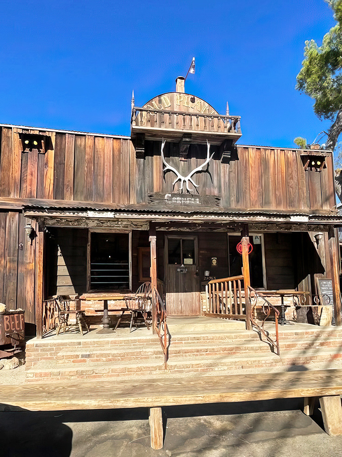 This weathered Western facade has been fooling GPS systems and delighting carnivores for decades in the Santa Monica Mountains.