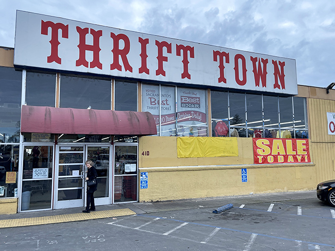 The bold red lettering welcomes treasure hunters to Sacramento's most legendary secondhand shopping destination.