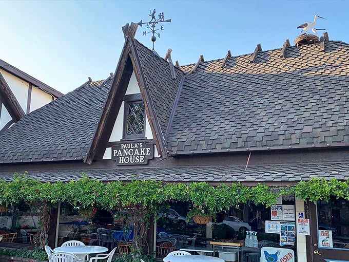 The storybook Danish architecture of Paula's Pancake House looks like it was plucked straight from a Hans Christian Andersen tale and dropped into sunny California.