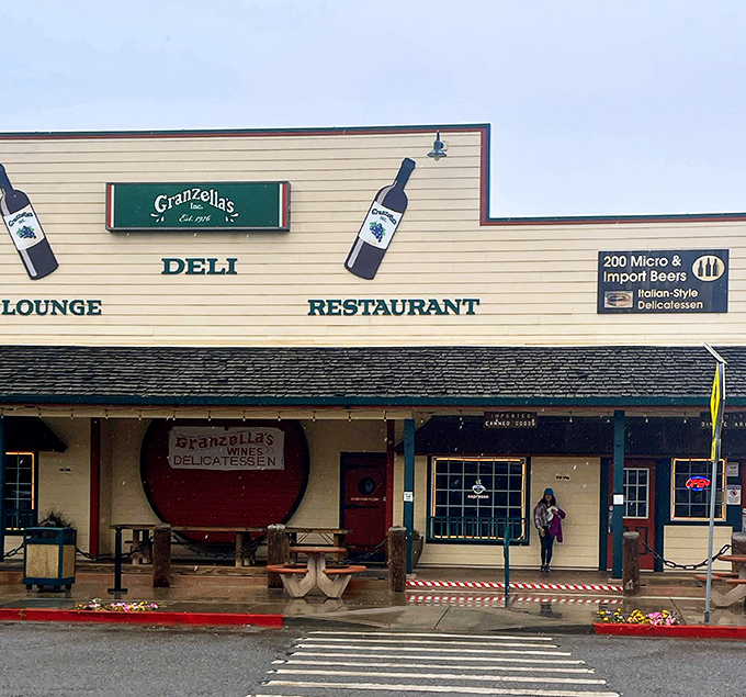 Granzella's iconic storefront stands like a culinary lighthouse off I-5, beckoning hungry travelers with promises of Italian-American comfort food and unexpected taxidermy.