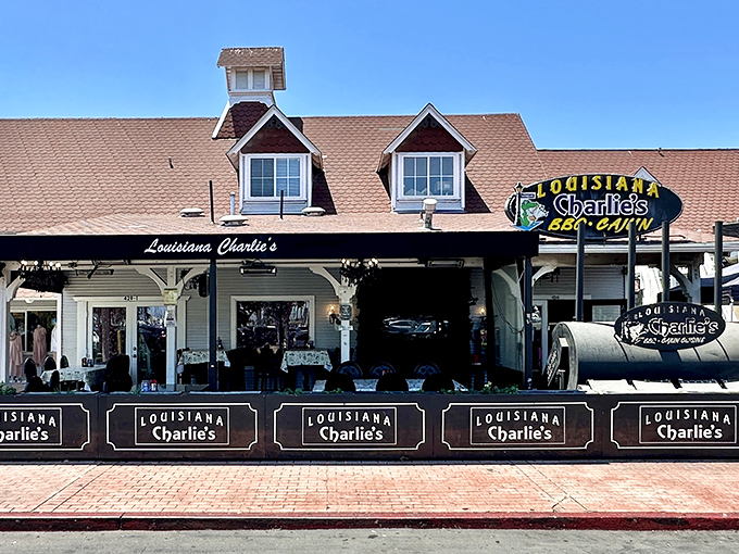 Louisiana Charlie's charming cottage-style exterior beckons hungry travelers with its peaked roof and welcoming porch&mdash;a little slice of New Orleans in sunny Long Beach.