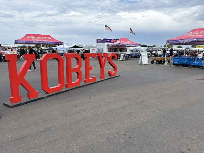 The iconic red KOBEY'S sign welcomes treasure hunters to San Diego's weekend wonderland. Like a beacon for bargain seekers everywhere!