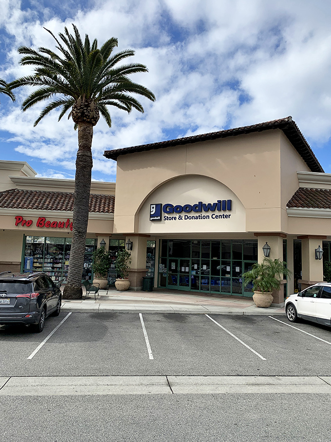 Palm trees and Spanish-style architecture make this Goodwill look more like a boutique resort than a thrift store. California bargain hunting at its most picturesque!