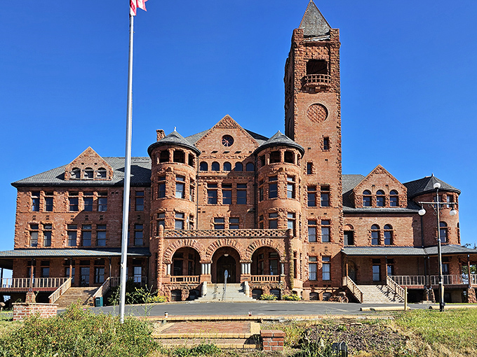 The imposing red sandstone facade of Preston Castle stands like California's own Hogwarts, a magnificent time capsule waiting to share its secrets.