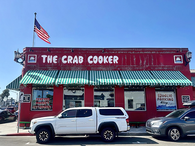 That fire-engine red exterior isn't subtle, but neither is your hunger when you spot The Crab Cooker's iconic fa&ccedil;ade on Newport's peninsula.