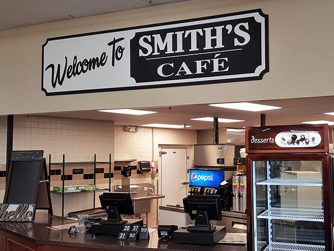 The iconic "Welcome to Smith's Cafe" sign greets hungry patrons like an old friend promising good things to come &ndash; no fancy frills, just honest hospitality.