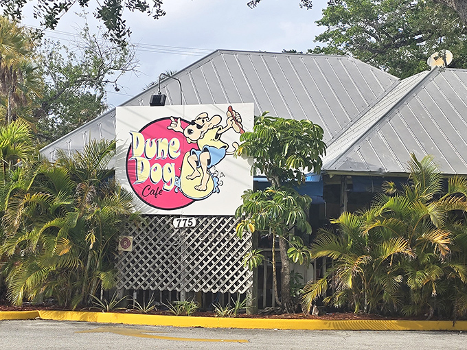 A closer look at the iconic Dune Dog sign, where that cartoon canine has been making mouths water since long before Instagram food pics were a thing.