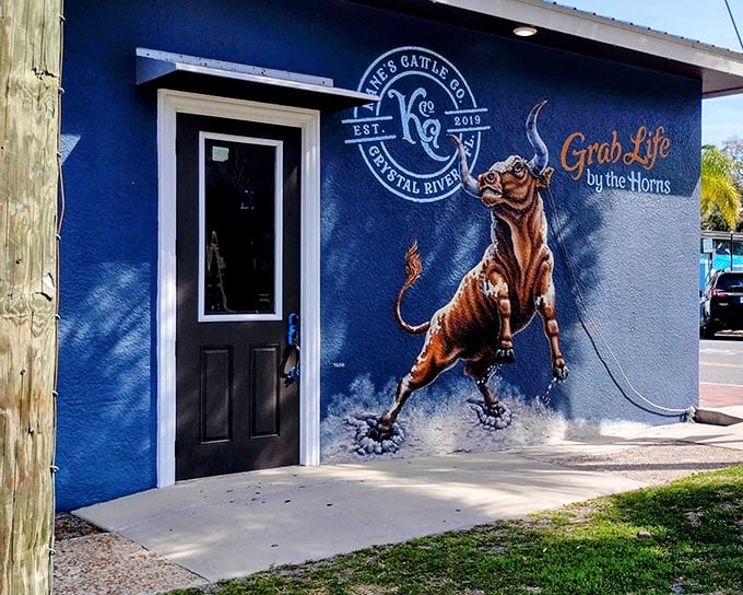 The blue exterior with its whimsical cow-jumping-over-the-moon mural promises a dining experience that's truly "a cut above the rest."