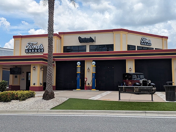 The time machine is real! Ford's Garage in Kissimmee transports you back to the 1920s with vintage gas pumps and a pristine Model A Ford.