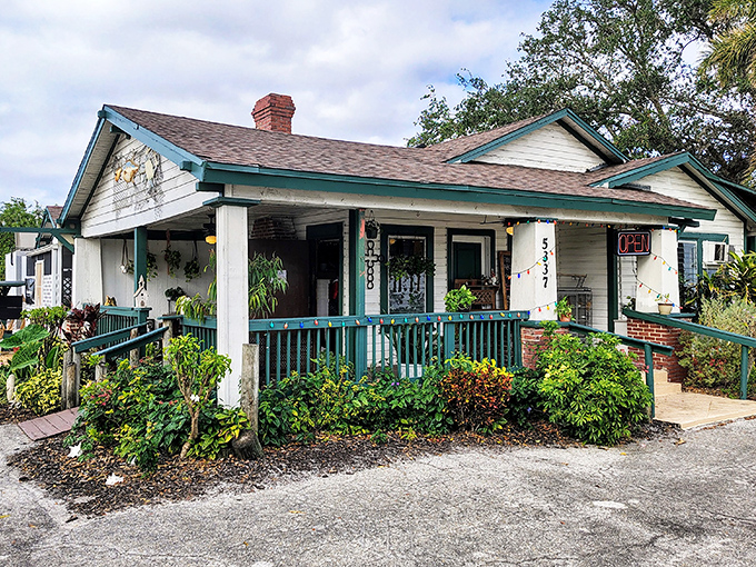 The unassuming cracker house exterior of Peace River Seafood beckons with its turquoise trim and lush landscaping&mdash;Florida's version of "don't judge a book by its cover."
