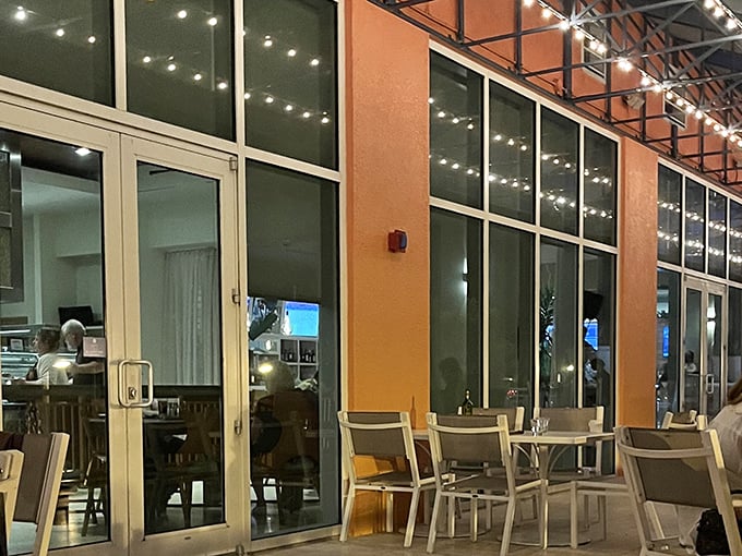 The coral-hued exterior of SHOR invites you in with its breezy patio seating and twinkling string lights—Florida dining at its most approachable.