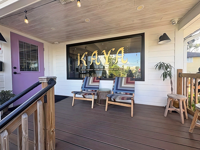 "Kaya's charming front porch welcomes you like an old friend who happens to make incredible Filipino food. The purple door adds just the right touch of whimsy."
