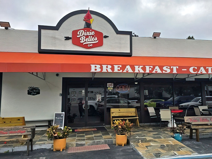 A second glance at Dixie Belle's welcoming exterior, complete with cozy bench seating. The kind of place where calories don't count and diet plans go to die happily.