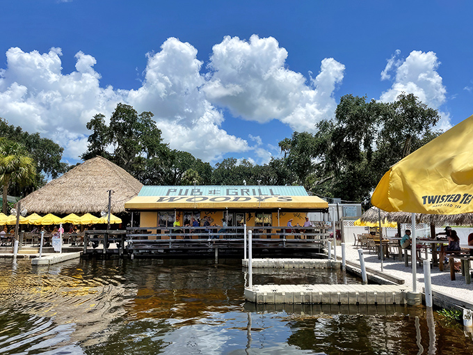Florida paradise isn't always about beaches. Sometimes it's a cheerful yellow building with a thatched roof perched right on the Manatee River.