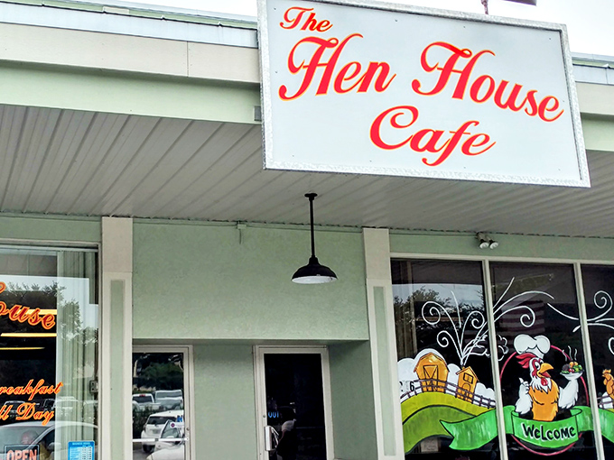 Breakfast paradise awaits inside Hen House Cafe, where the bold signage outside hints at food worth traveling for.