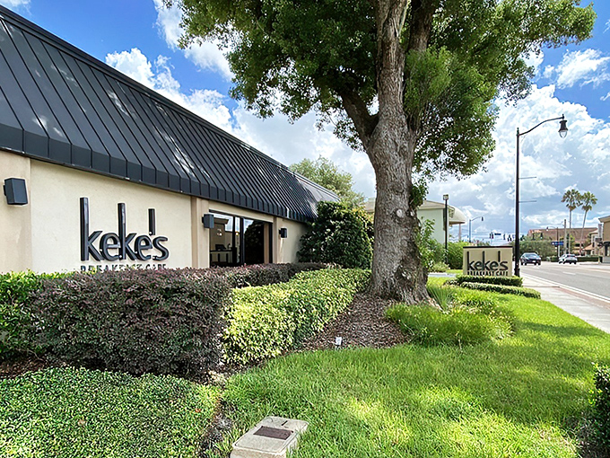 The unassuming exterior of KeKe's Caf&eacute; hides a breakfast paradise within. Like finding a treasure map where X marks the pancake spot.