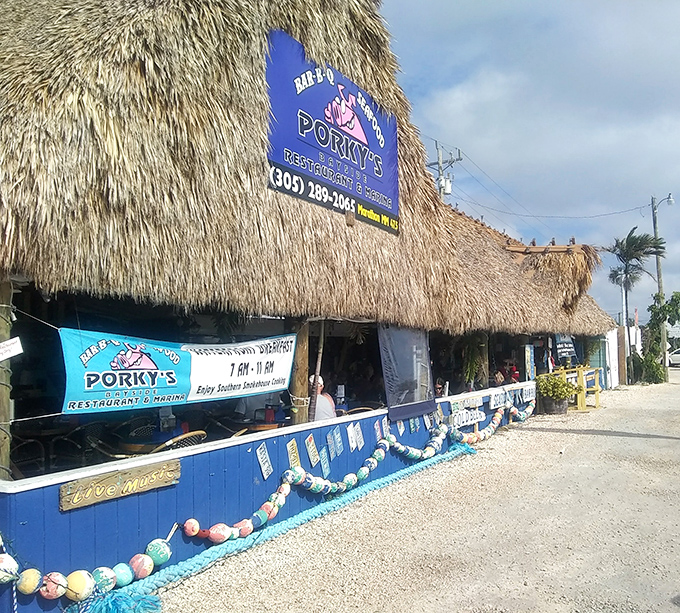 Porky&rsquo;s Bayside&rsquo;s unmistakable thatched roof isn&rsquo;t just a photo op&mdash;it&rsquo;s a welcoming landmark for travelers craving unpretentious Keys flavors.