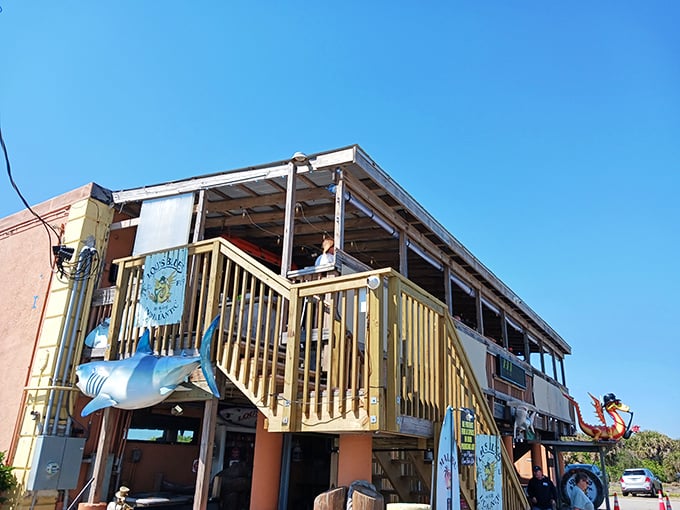 Where beach vibes meet roadhouse charm &ndash; complete with a shark greeting you at the entrance. Florida's idea of a formal welcome committee.