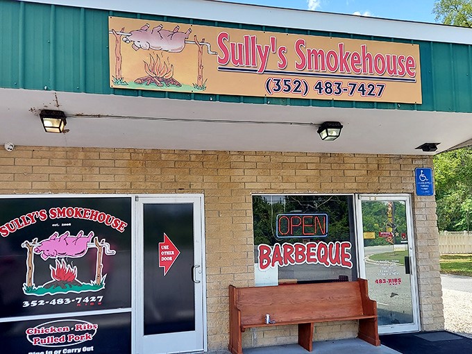 The unassuming exterior of Sully's Smokehouse proves once again that the best barbecue joints often hide in plain sight. That cartoon pig knows what's coming!
