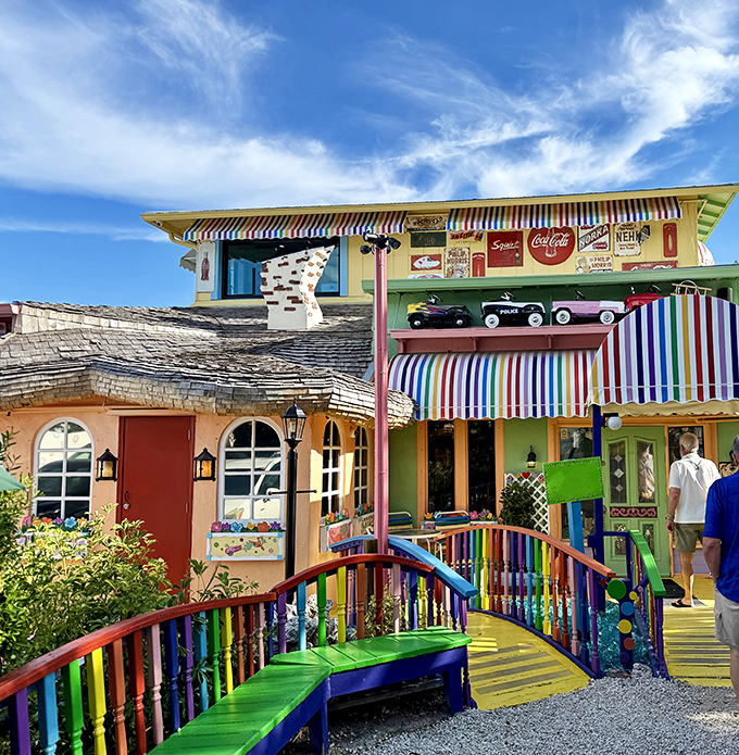The Bubble Room's rainbow-colored exterior looks like what would happen if Willy Wonka designed a beach house. Pure Florida fantasy!